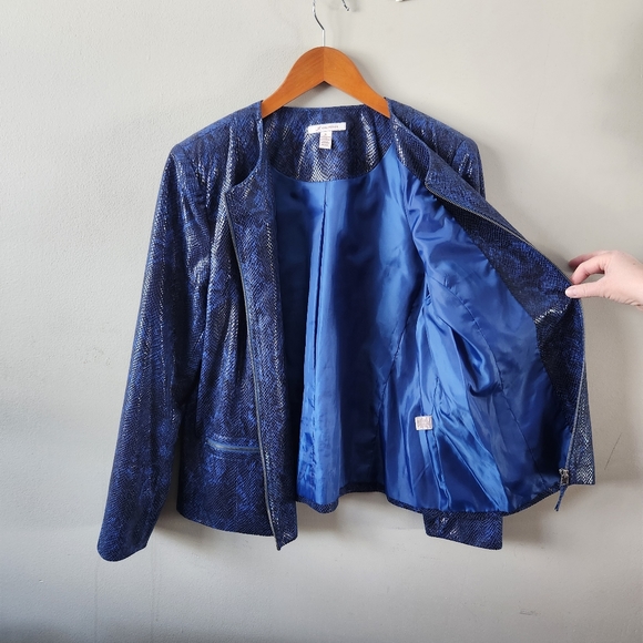 JM Collection | Jackets & Coats | Jm Collection Shiny Blue Faux Snake ...